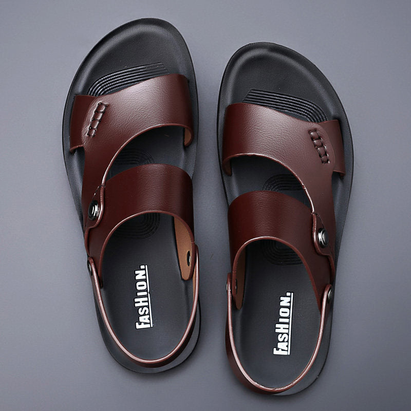 Men’s Leather Sandals with Round Toe and Ankle Strap in 3 Colors ...