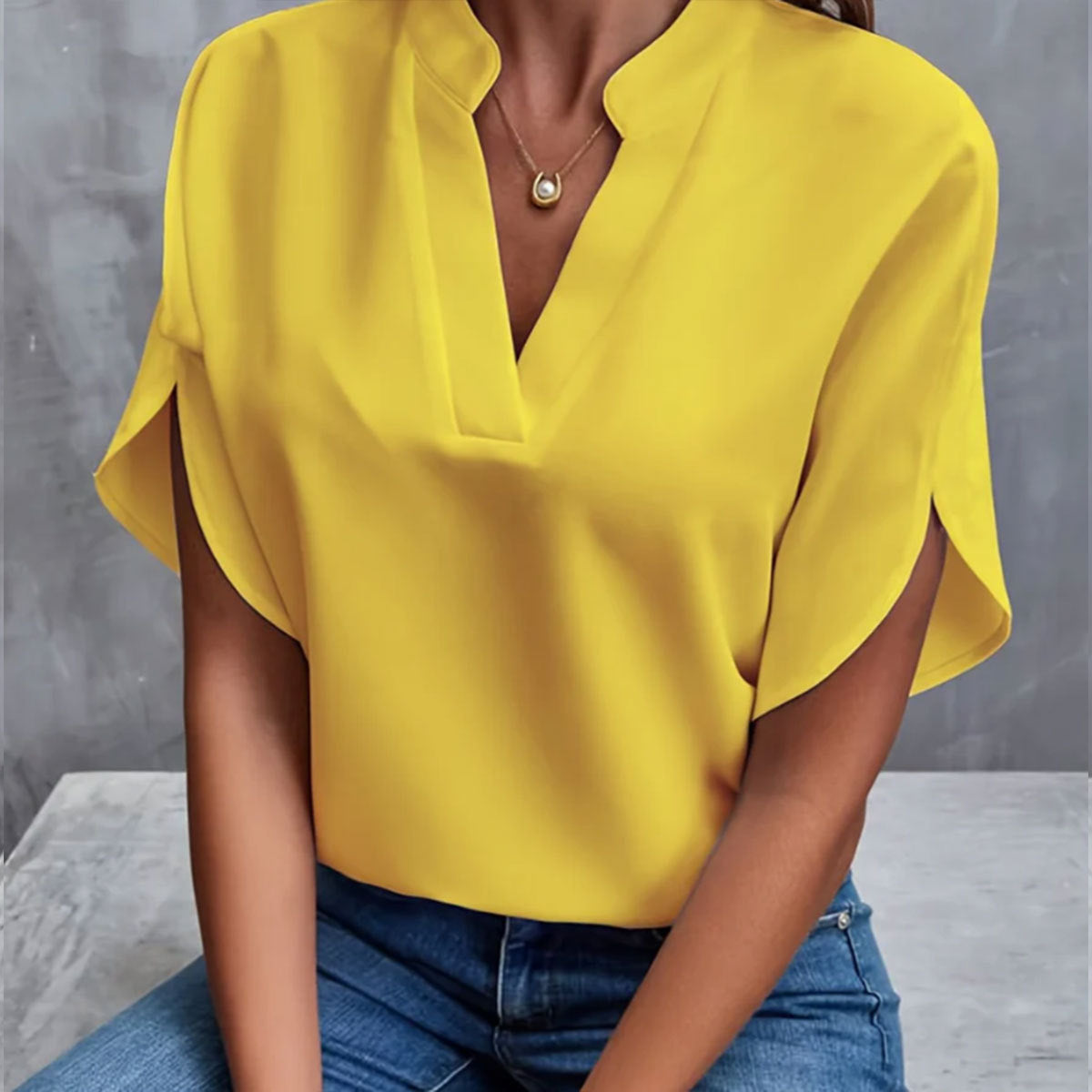 Short Sleeve Blouse/Women's Elegant V-Neck Short Sleeve Blouse | Wazzi ...